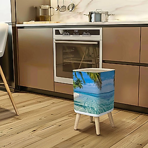 LGCZNWDFHTZ Small Trash Can with Lid Maldives Island Wastebasket with Press Cover Dog Proof Garbage Can Waste Bin for Kitchen Bathroom Nursery 2.6 Gallon