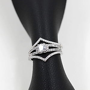 Uloveido 925 Sterling Silver Pointed V Shaped Ring Guard Enhancer 2pcs Stackable Tiny CZ Paved Eternity Bands Y1518 (Adjustable)