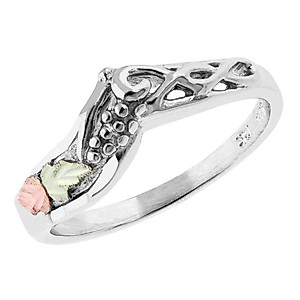 4-Stone CZ Wedding Engagement Ring Set, Sterling Silver, 12k Green and Rose Black Hills Gold Size 8