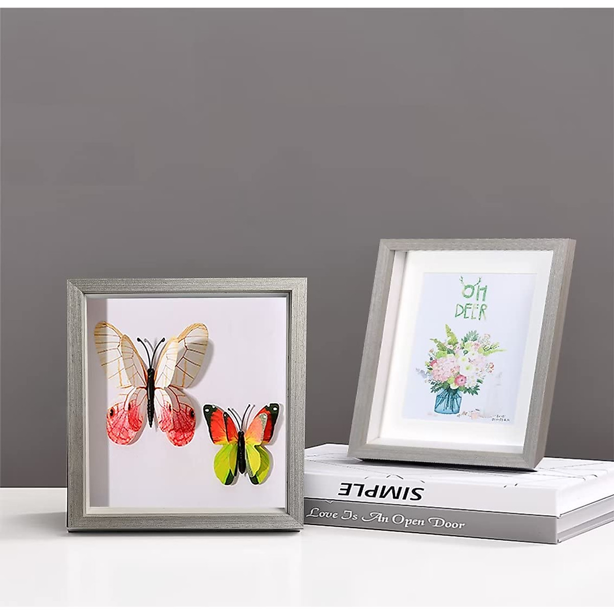 Houstimi 5x7 Shadow Box Frame Grey Picture Frame 4 Pack Photo Frames Made of Solid Wood and Real Glass Deeps 0.6in for Wall Or Tabletop