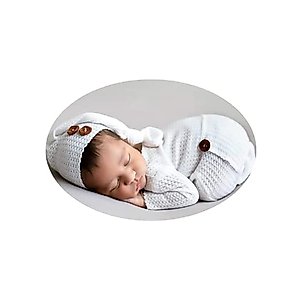 Fashion Newborn Boys Girls Baby Photo Shoot Props Outfits Crochet Clothes Long Tail Hat Pants Photography Props (white)