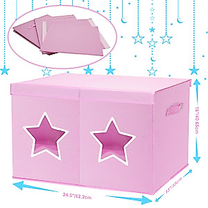 Xmasorme Large Toy Box Chest,Collapsible Sturdy Storage Bins with Lids,Large Kids Toy Storage Organizer Boxes Baskets for Kids,Boys,Girls,Toddler,Nursery Room,Playroom(Pink Star)