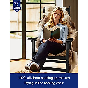 YEFU Outdoor Rocking Chair, Poly Lumber Patio Rocker Chair with High Back, Poly Rocking Chair Look Like Real Wood, Widely Used for Lawn, Porch, Backyard, Indoor and Garden,380lb Heavy Duty(Black)