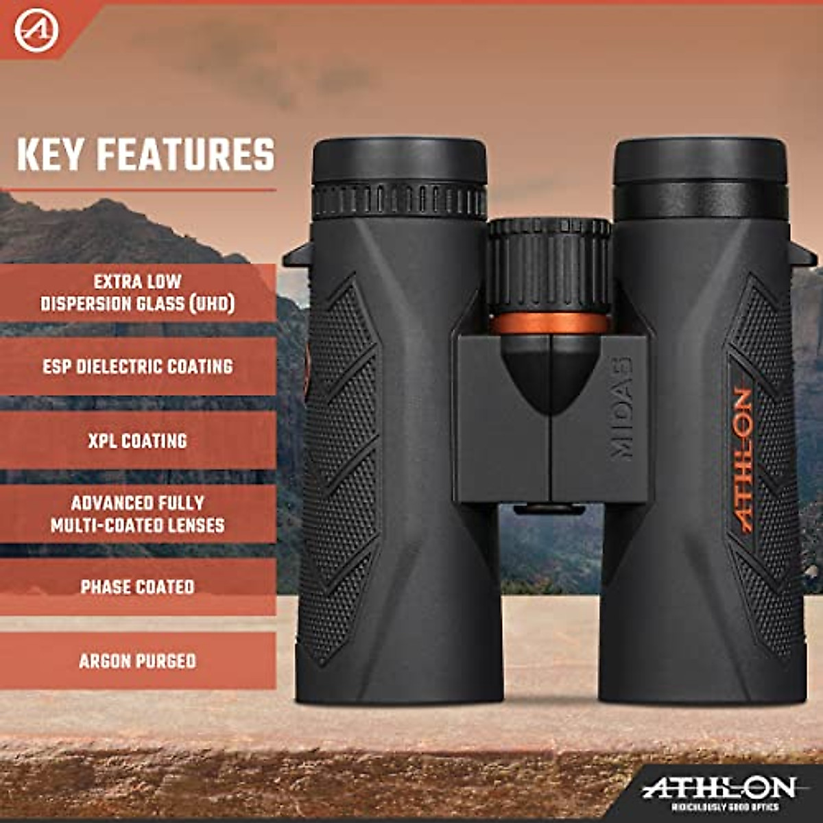 Athlon Optics 10x42 Midas G2 UHD Black Binoculars with Eye Relief for Adults and Kids, High-Powered Binoculars for Hunting, Birdwatching, and More