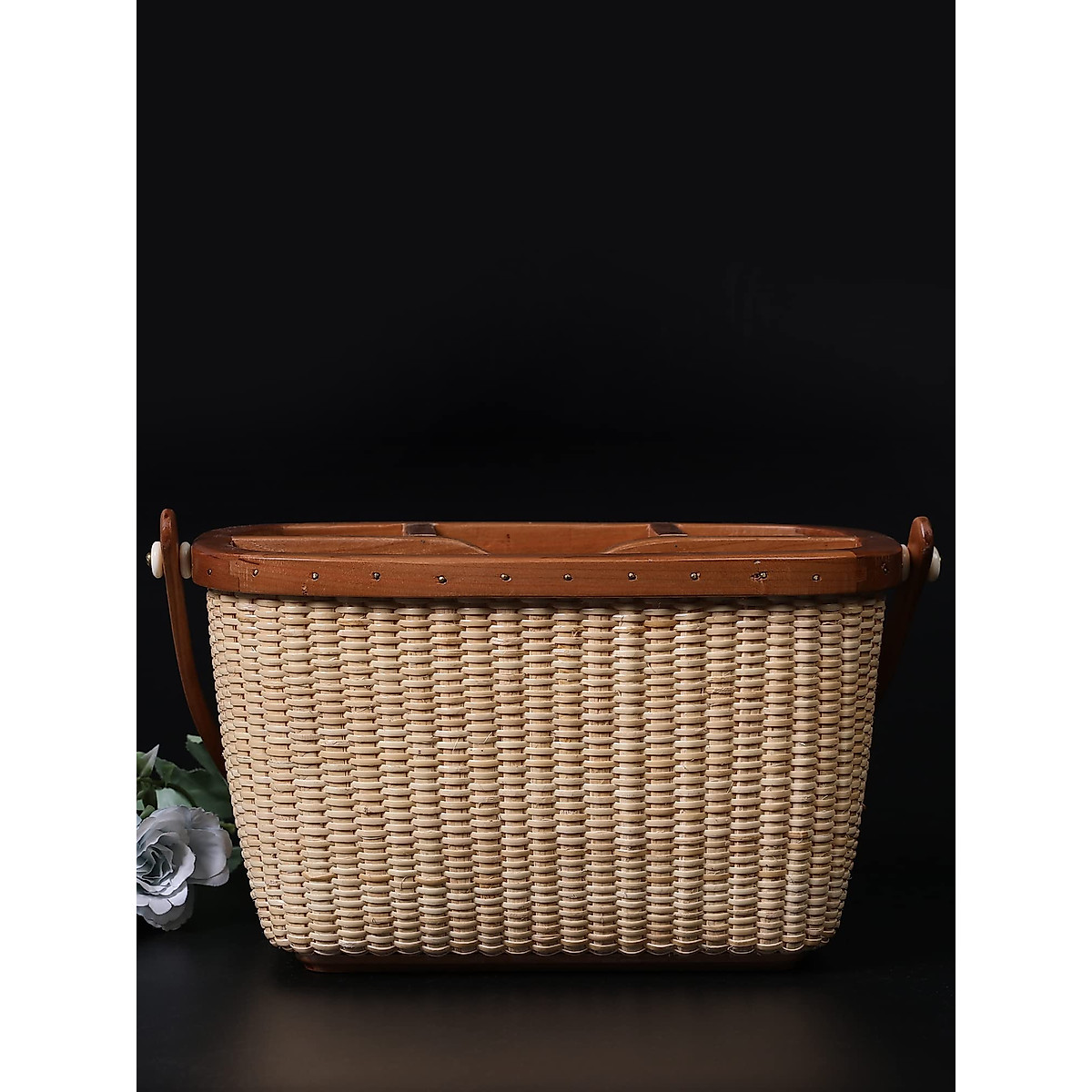 Teng Tian Nantucket Utensil Caddy Napkin Holder and Organizer Multi-Purpose Rattan Caddy Ideal for Kitchen Dining Entertaining Tailgating Picnics