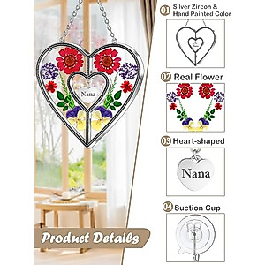 KY&BOSAM Heart Sun Catcher-Stained Glass Panles Nana Suncatchers Hangings for Windows Wind Chime Ornament Nana Gifts - Gifts for Nana Mother`s Day Birthday Christmas