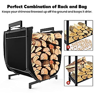 Wantfly Firewood Log Rack Indoor, 17 Inch Small Fire Wood Holder Storage with Canvas Carrier Bag for Indoor Fireplace Hearth or Outdoor Patio, Iron Lumber Stacking Rack