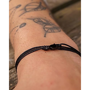 Adjustable Wrap Surfer Bracelet Women & Men - Thin String Bracelet with Snap Hook - Nautical Maritime Beach Jewelry - Handmade & Waterproof - Birthday Gift for Him (Black Black)