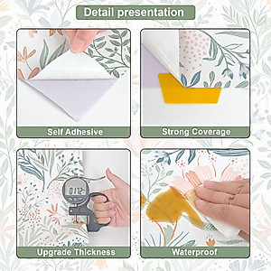 Fititem Floral Peel and Stick Wallpaper Floral Boho Contact Paper Flower Wallpaper Removable Self Adhesive Wallpaper Wildflower Botanical Nursery Wallpaper Bedroom Bathroom Waterproof Leaf 17.3”×78.7”