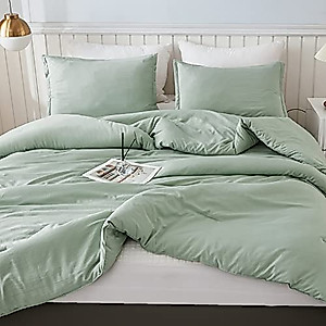 Litanika Comforter Full Size Set Sage Green, 3 Pieces Lightweight Bed Comforter Full, Solid Summer Bedding Comforters & Sets, Soft All Season Quilt Blanket (79x90In Comforter & 2 Pillowcases)