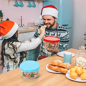 Sliner 6 Pcs Christmas Cookie Containers Holiday Plastic Cookie Storage Buckets with Lids Santa Claus Snowman Cookie Containers Red and Blue Reusable box for Holiday Candy Snacks