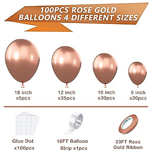 YAOWKY Rose Gold Balloons,100PCS 18In 12In 10In 5In Different Sizes Rose Gold Latex Metallic Balloon Garland Arch Kit for Bridal Weddings Birthday Anniversary Bachelorette Party Decorations