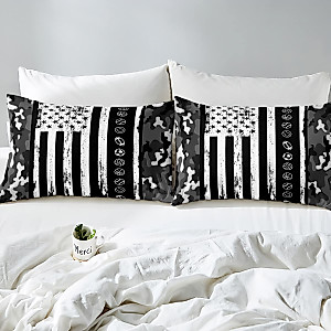 Feelyou Black Camo Comforter Set Camouflage Bedding Set Military Style Comforter Baseball Football Quilted Duvet Set for Kids Boys Girls Adults Twin Size with 1 Pillow Case