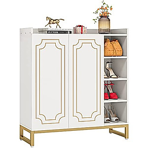 LITTLE TREE Shoe Storage Cabinet with Doors, 20 Pairs Entryway Shoe Organizer Cabinet with Adjustable Shelves, Multipurpose Storage Cabinet