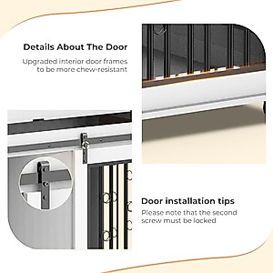 Lyromix Furniture Style Dog Crate End Table with Sliding Barn Door, Indoor Dog Kennel Furniture with Removable Divider for 2 Small to Medium Pets, White, 39.37''W×25.2''D×28.94''H
