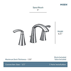 Moen TV6173BN Glyde Two-Handle High Arc Widespread Bathroom Sink Faucet for 3-Hole Setups with Valve Included, Brushed Nickel