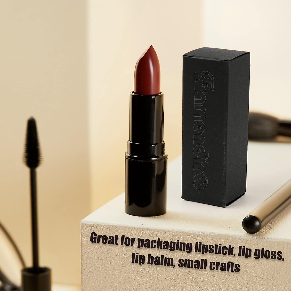 Framendino, 50 Pack Black Rectangle Lipstick Boxes Lip Gloss Boxes Lipstick Bottle Boxes Resuable Lip Balm Packaging Cases Essential Oil Wrapping Box for DIY Lip Gloss Gift Packaging