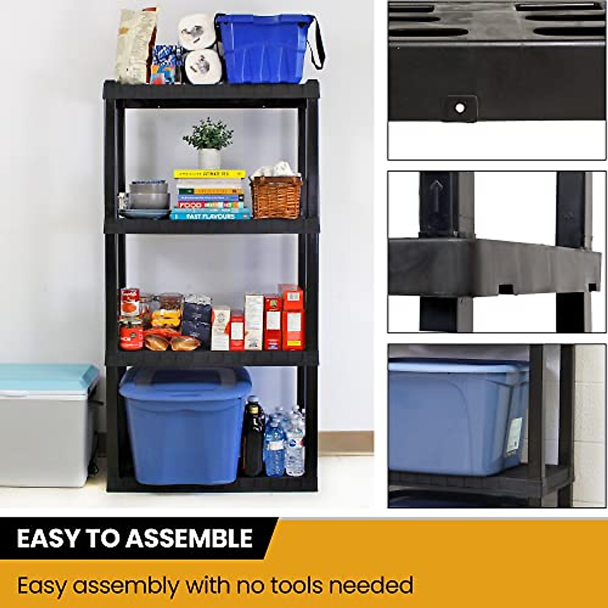 Koolatron Oskar 4-Tier Storage Shelf, Heavy Duty Shelving Unit, 400lbs(14 x 30 x 57 inch), Multipurpose Organizer for Garage, Laundry Room, Utility Shed, Made in North America, Black