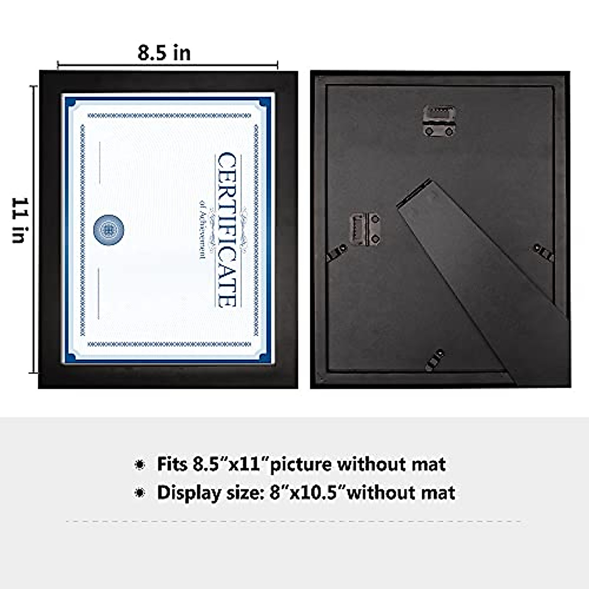 Annecy 8.5x11 Picture Frame (2 Pack, Black) -Made of Solid Wood - Wooden Frames - 8.5x11 Photo Frames with Real Glass -Wall Mount & Table Top Display