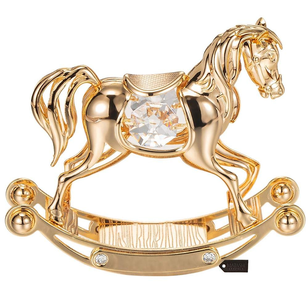 Matashi 24K Gold Plated Crystal Studded Rocking Horse Ornament Home Office Desk Decor Tabletop Decorative Showpeice Gift for Christmas Valentine's Day Mother's Day Birthday Gift for Mom Dad Girlfriend