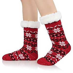 American Trends Christmas Slipper Socks Women Fuzzy Socks Gripper Non Slip Athletic Women's Cozy Socks Warm Winter Socks Red