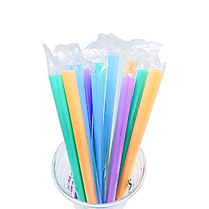 Fanale 125 Pcs Macarons Jumbo Smoothie Straws, Disposable Boba Straws for Smoothies, Milkshakes & iced Coffee, Individually Wrapped Multi Color Plastic Straws (12mm Wide & 210mm Long)