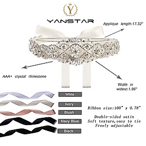 yanstar Handmade Silver Rhinestone Crystal Wedding Bridal Belt Sash With Ivory Ribbon For Wedding Prom Dress