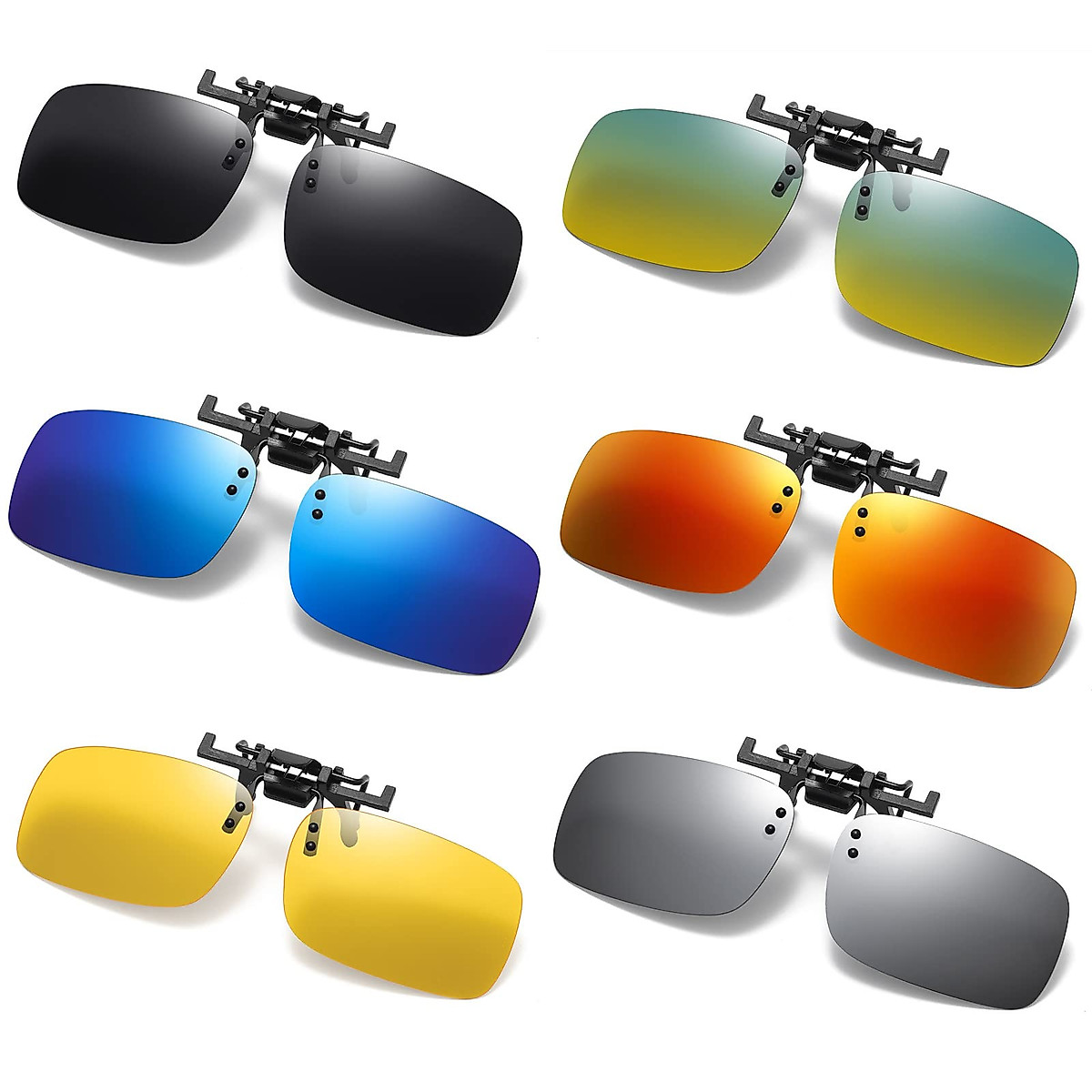 RuiJinGen Clip on Flip up Polarized Lens For Prescription Glasses, 100% UV Protection Sunglasses N44 (6 PCS Multicolor A)