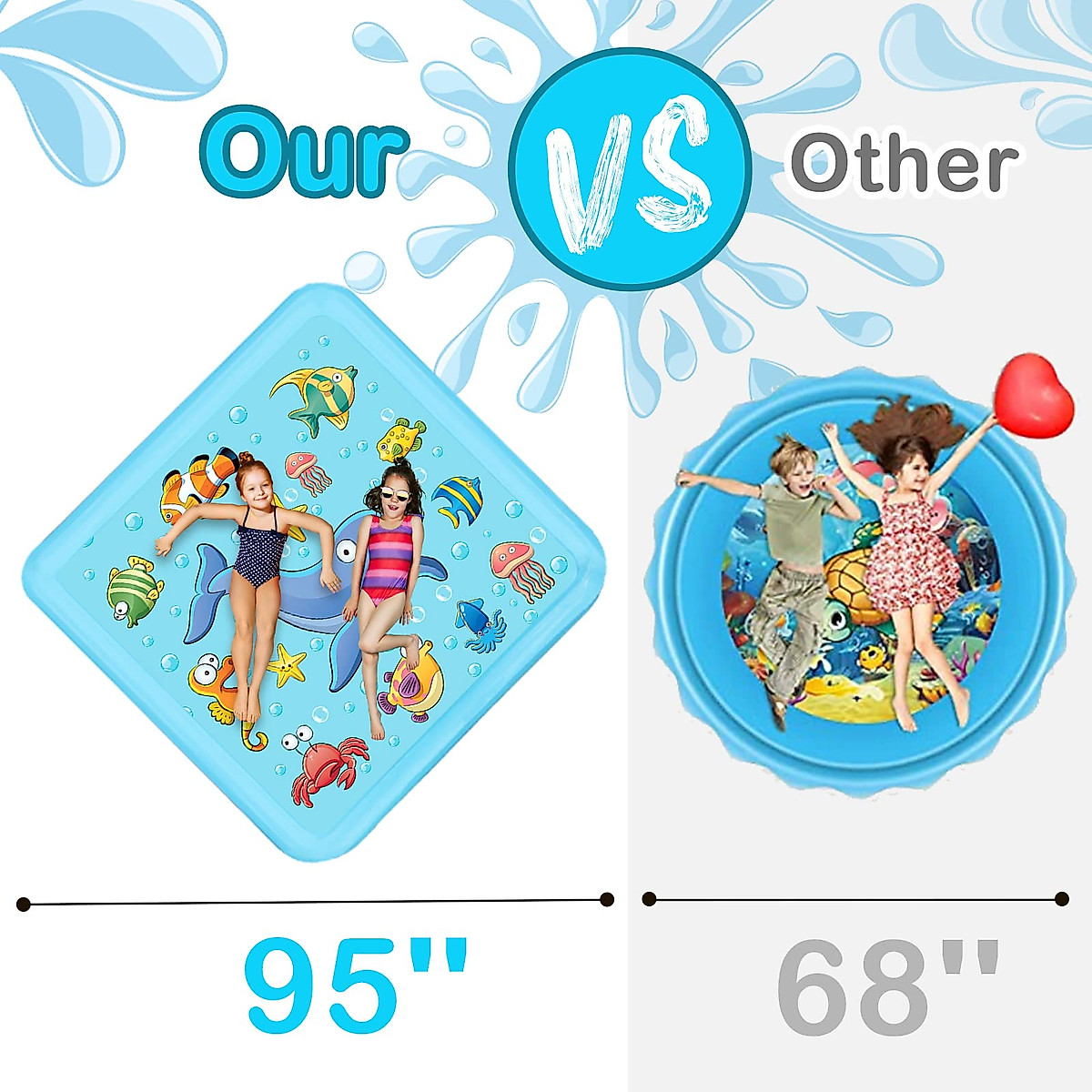 Growsland Splash Pad for Toddlers, Outdoor Sprinkler for Kids, 67" Summer Water Toys Inflatable Wading Baby Pool Fun Gifts for 3 4 5 6 7 8 9 Years Old Boy Girl Backyard Garden Lawn Outdoor Games