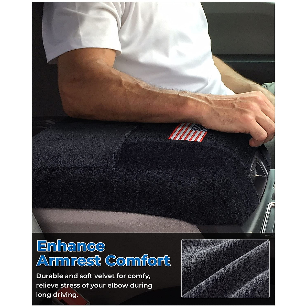 ISSYAUTO Center Console Cover Compatible with 2015-2020 F150, 2017-2022 F250 F350 F450, 2018-2023 Expedition, American Flag Armrest Cover with Pockets (Bucket Seat Only)