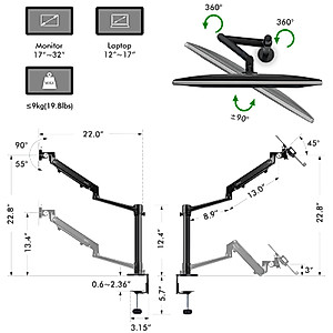 Viozon Monitor/Laptop Mount, Single Gas Spring Arm Desk Stand/Holder for 17-32" Computer Monitor, Extra Laptop Tray Fits 12-17" Laptops/Notebook(1S-Prob)