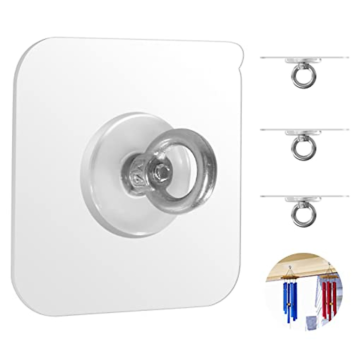 Ceiling Hooks, Practical Wall Hanging Auxiliary Hook, Stainless Steel,Waterproof,Nail-Free Adhesive Wall Hook,for Indoor and Outdoor Hanging Plants,Wind Chimes,Hangers, Decoration Hook,4 Pcs