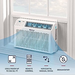 DELLA 8000 BTU 115V/60Hz Energy Saving Window Air Conditioner Whisper Quiet AC Unit with WIFI Smart Controls, Remote, Dehumidifier, Fan, Cools Up to 350 Sq. Ft.
