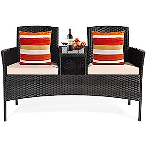 HAPPYGRILL Outdoor Patio Conversation Set with Cushions, Wicker Table Sofas Chair for Garden Lawn Backyard