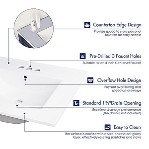 Eridanus 24"x18¼" Bathroom Sink with Three Holes (4inch Centerset), Ceramic Bathroom Vanity Sink Top with Overflow, Drop in Bathroom Vessel Sink Rectangle Ideal for Small Spaces ‎- Glossy White