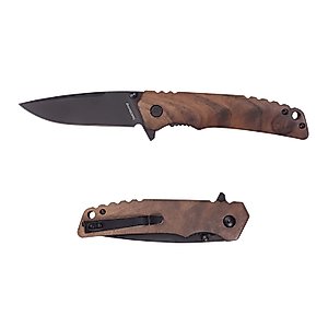 MOTEECRAG Walnut edc knife Wood handle folding pocket knife bulk edc mini flipper knife with Clip, Real Wood Handle for Men Women Everyday Carry for Indoor Outdoor Gift