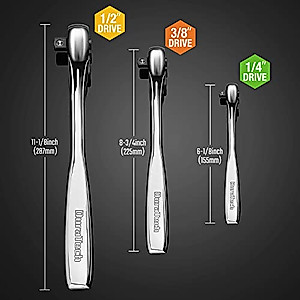 DURATECH 3-Piece Ratchet Set, 1/4", 3/8", 1/2" Drive, 90-Tooth, Quick-release, Contour Handle Designed for Better Grip, Alloy Steel, Organized in Plastic Tray