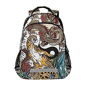 Glaphy Chinese Dragon Tiger Backpacks Laptop School Book Bag Lightweight Daypack for Men Women Teens Kids