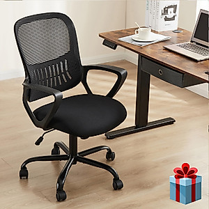 SMUG Home Office Computer Gaming Desk Chair, Ergonomic Mid-Back Mesh Rolling Work Swivel Task Chairs with Wheels, Comfortable Lumbar Support, Comfy Arms for Bedroom, Study, Student, Adults, Black