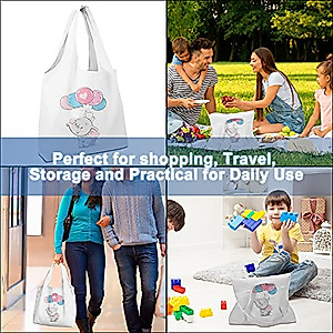 CGBE Canvas Tote Bags, Reusable Grocery Bags with Inner Pockets, Cute Tote Bag Cloth Aesthetic Shopping Bags for Women Large Capacity Machine Washable (Elephant)