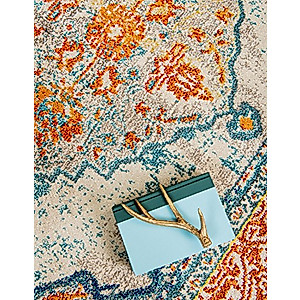 Unique Loom Vita Collection Bright Over-Dyed Traditional Vintage Area Rug, 8 ft x 10 ft, Blue/Orange