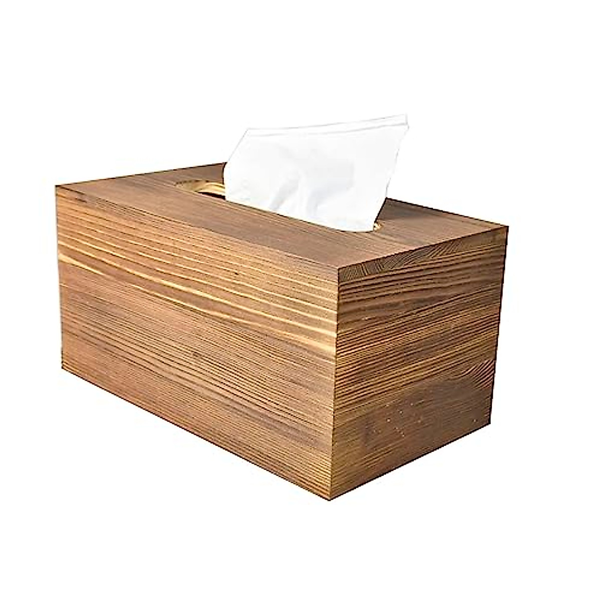 JFFCESTORE Facial Tissue Paper Box Cover Holder Durable Pine Wooden Square Tissue Box with Sliding Bottom for Bathroom, Bedroom, Dinner Table, Office (Brown Rectangular)