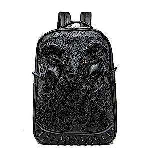 Halloween Studded Backpack 3D Goat Head Sculpture 3D Model Backpack Laptop Computer Handbags Travelling Rucksack Bag