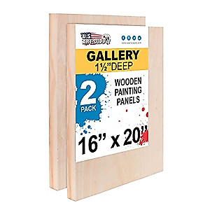 U.S. Art Supply 16" x 20" Birch Wood Paint Pouring Panel Boards, Gallery 1-1/2" Deep Cradle (Pack of 2) - Artist Depth Wooden Wall Canvases - Painting Mixed-Media Craft, Acrylic, Oil, Encaustic