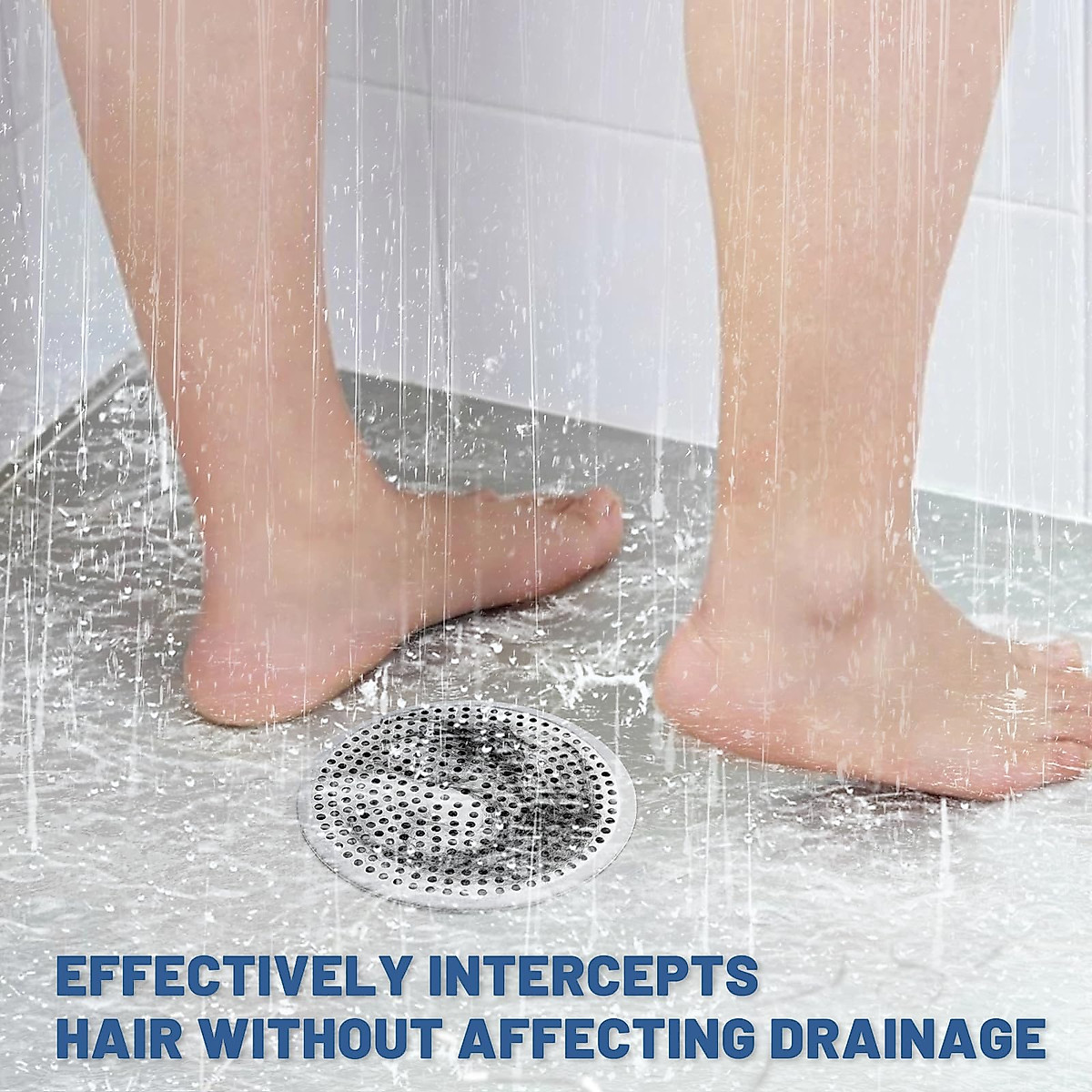 Shower Drain Hair Catcher, 2 Pcs Shower Hair Drain Catcher Stainless Steel Hair Catcher Shower Drain Cover for Shower Bathtub Bathroom Floor Kitchen Sink, Bathtub Drain Hair Catcher (Square+Round)