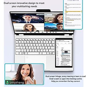 ASHATA for Win 11 Double Screen Laptop 15.6 inch, for Intel Celeron N5105 Quad Core Quad Processor Up to 2.9GHz 16G RAM Notebook with 7in IPS Screen, Backlight Keyboard (16GB+1TB)
