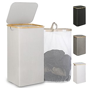 iEGrow Laundry Basket with Lid, 110L Large Laundry Hamper with Handle and Lid, Collapsible Clothes Basket Organizer with Removable Inner Bag for Clothes Toys Towels - Light Grey