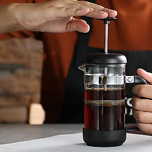 XARONF French Press Espresso and Tea Maker with Triple Filters, Stainless Steel Plunger and Heat Resistant Borosilicate Glass - Black