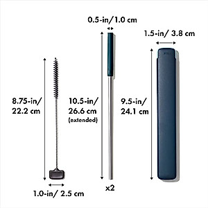 OXO Good Grips Stainless Steel 4 Piece Reusable Straw Set with Case - Green