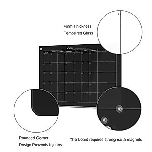 TOWON 47 x 35 Inch Glass Calendar Dry Erase Board for Wall, Magnetic Whiteboards Calendar, White Board Calendar Dry Erase for Wall, Monthly Planner Whiteboard Set, Black